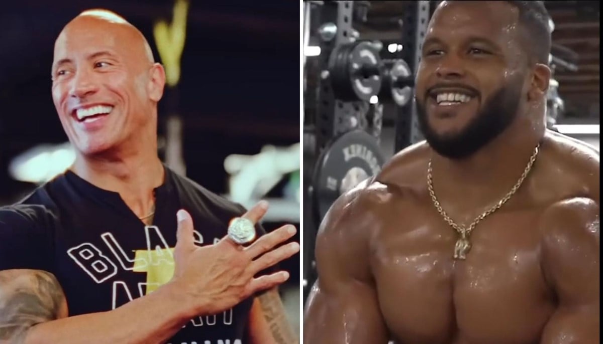 The Rock Dwayne Johnson rocks gym with Aaron Donald