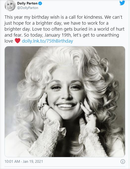 Dolly Parton wishes to 'spread kindness' on 75th birthday