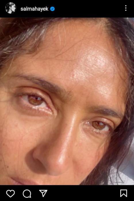Salma Hayek quips about her ageing in a close-up, makeup free selfie