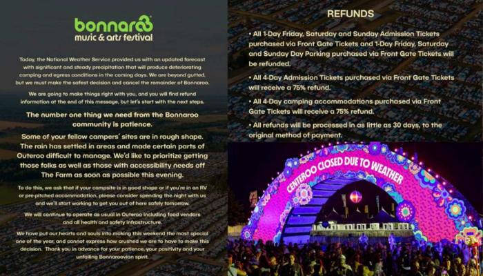 Bonnaroo Music Festival cancellation saddens fans: Refunds announced