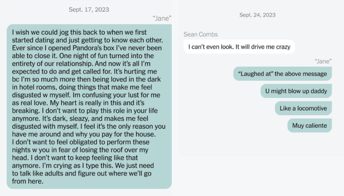 Key text exchanges from Diddy's trial